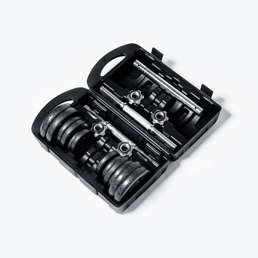 Adjustable Cast Iron Dumbbell Kit (20kg - 44lb) With Case – Montreal ...